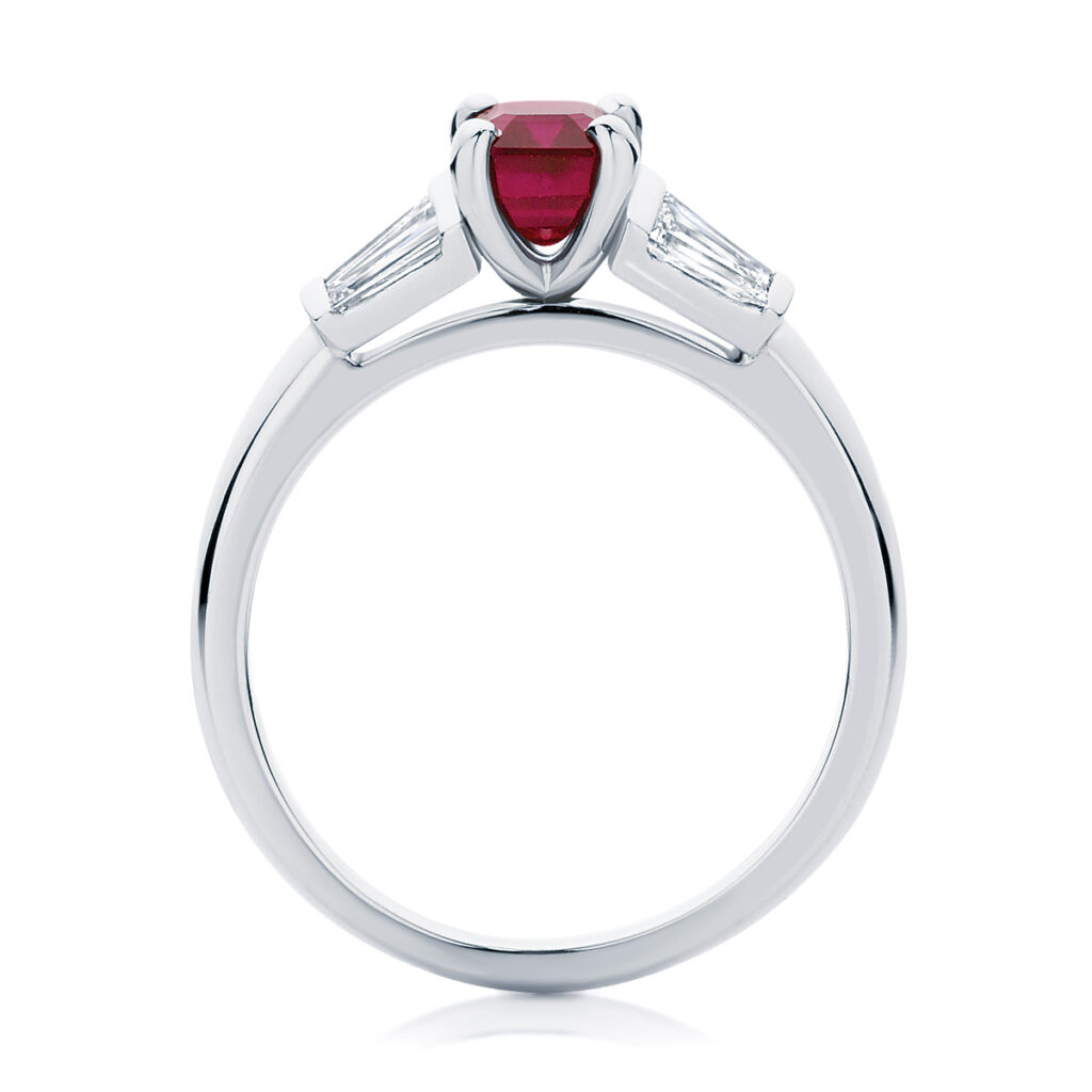 Emerald Cut Ruby Engagement Ring in White Gold | Affection
